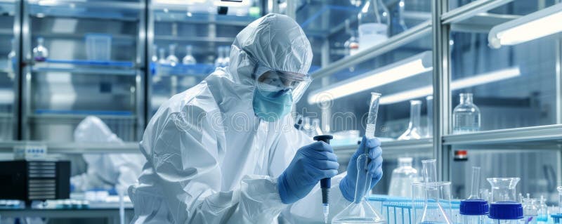 Scientist in Protective Gear Conducting Lab Experiment, Modern ...
