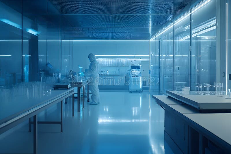 Scientist in Protective Gear Working in a High-tech, Sterile Laboratory ...