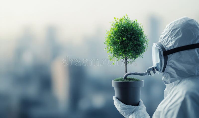 Scientist in Protective Suit Breathing through a Tree Stock ...