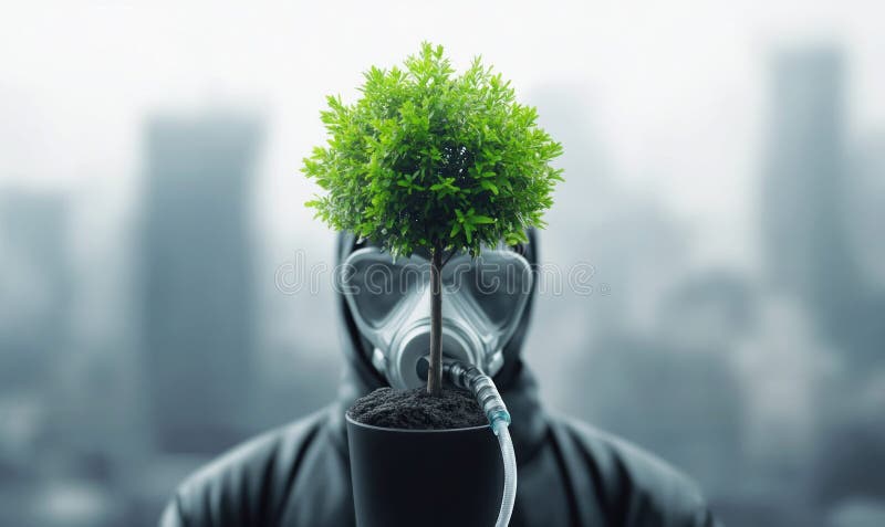Scientist in Protective Suit Breathing through a Tree Stock ...