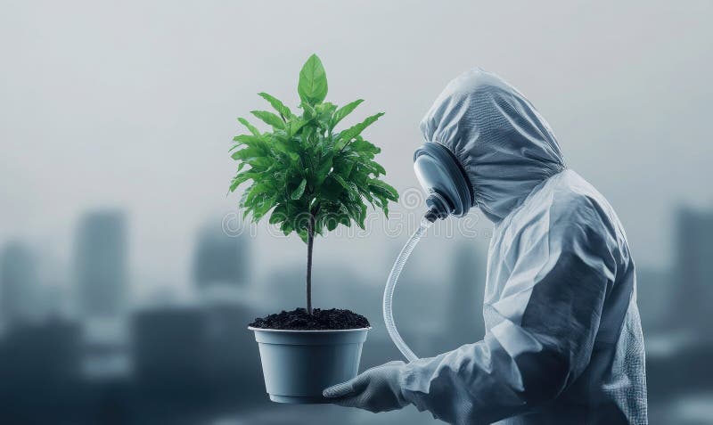 Scientist in Protective Suit Breathing through a Tree Stock ...