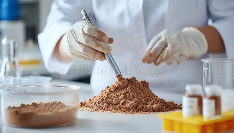 Scientist Pulverizing and Sieving Soil Samples at Table, Closeup ...