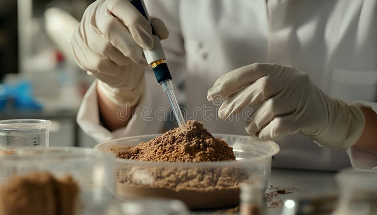 Scientist Pulverizing and Sieving Soil Samples at Table, Closeup ...