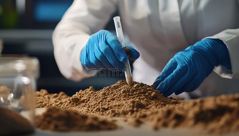 Scientist Pulverizing and Sieving Soil Samples at Table, Closeup ...