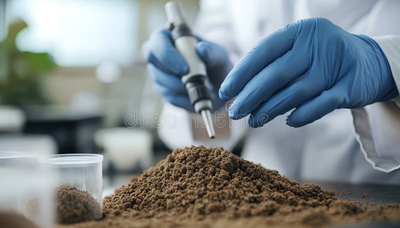 Scientist Pulverizing and Sieving Soil Samples at Table, Closeup ...