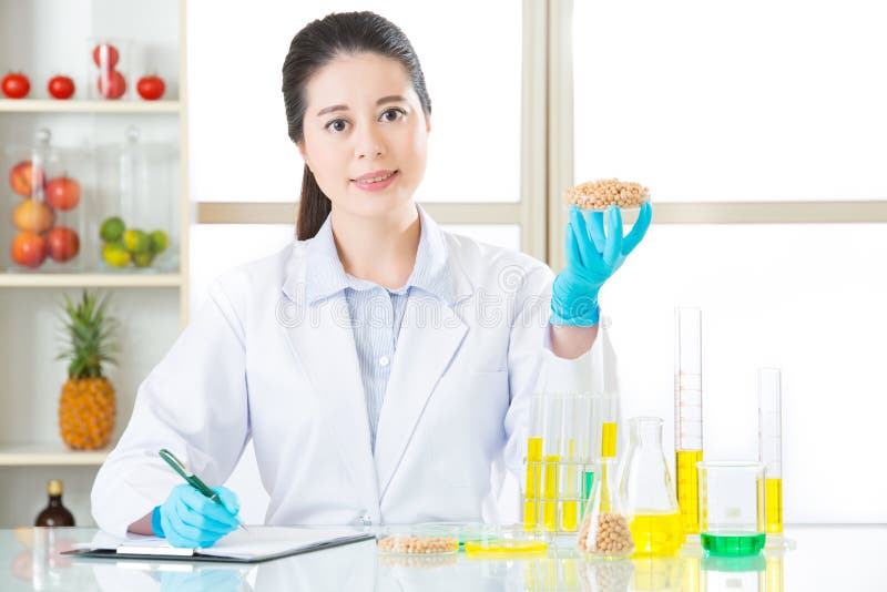 Scientist Recording Genetic Modification Data from Examining Stock ...