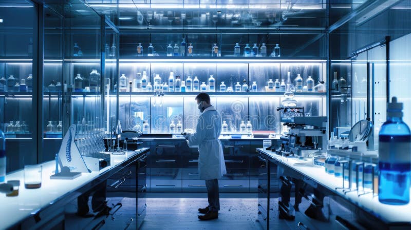 A Scientist is Researching in a Modern Lab with Advanced Equipment in ...