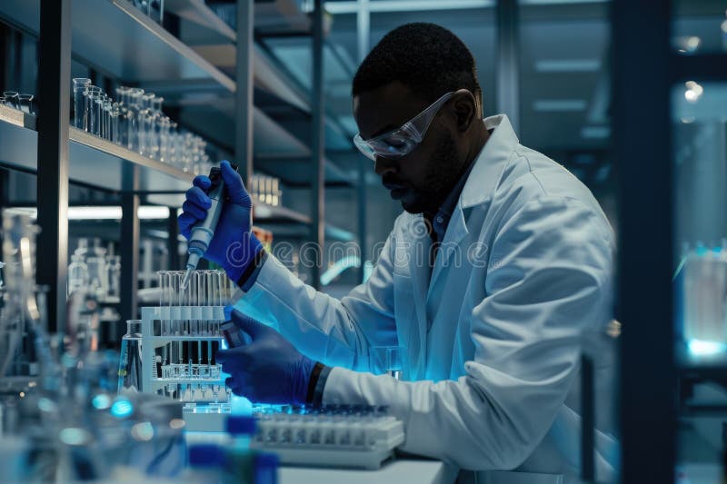 A Scientist is Researching in a Modern Lab with Advanced Equipment in ...