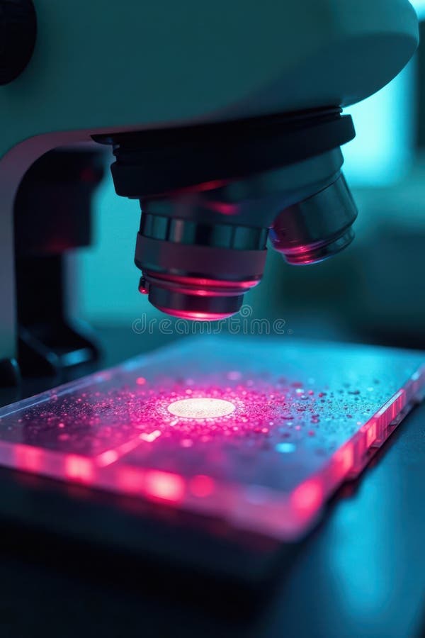Scientist S Eye Focused on Microscope Slide Concentrated Expression ...