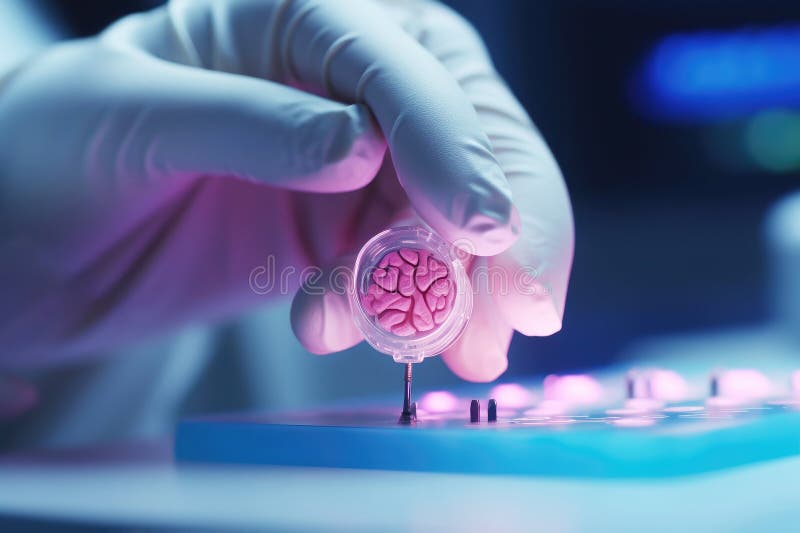 Scientist S Gloved Hands Cradle a Small Brain Implant Chip,representing ...