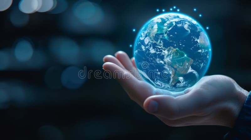 A Scientist& X27;s Hand Displays a Glowing Earth Hologram Symbolizing ...