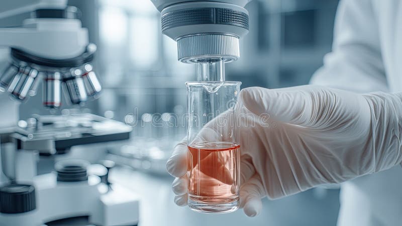 A Scientist S Hands Hold a Test Tube of Red Liquid, Working in a Lab ...