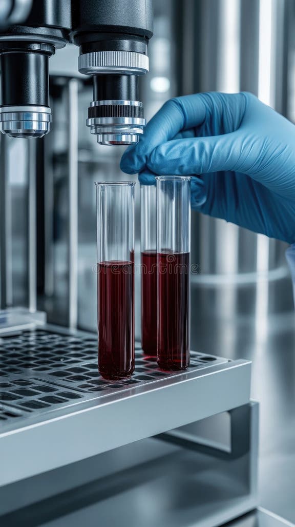 A Scientist S Hands Hold a Test Tube of Red Liquid, Working in a Lab ...