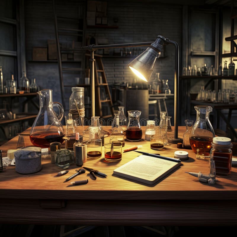 Scientist S Workstation with Various Equipment and an Open Reference ...