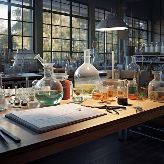 Scientist S Workstation with Various Equipment and an Open Reference ...