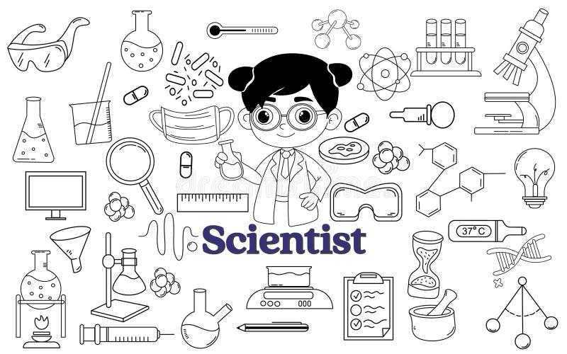 Scientist Science Doodle Hand Drawn Element Stock Vector - Illustration ...
