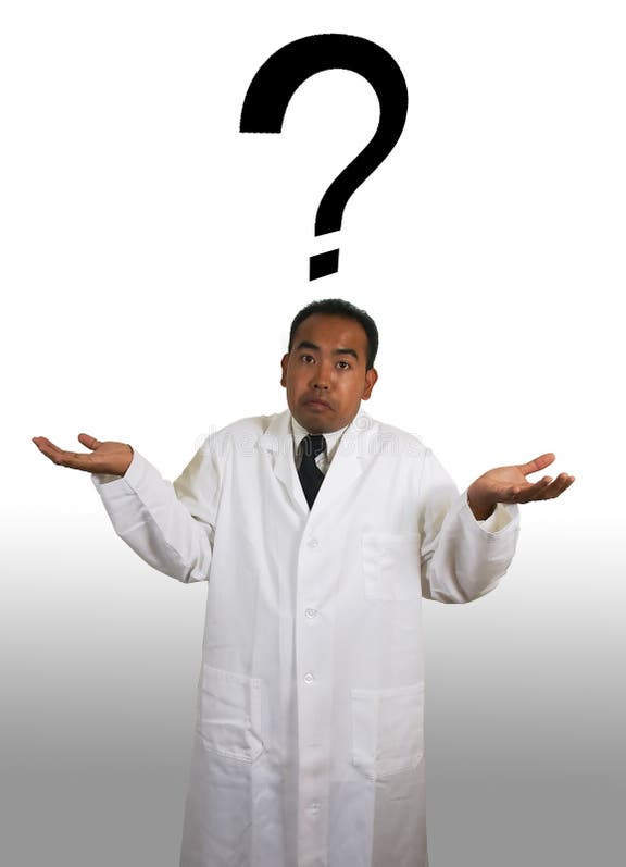 Scientist Shrug with Question Mark Stock Photo - Image of diverse ...