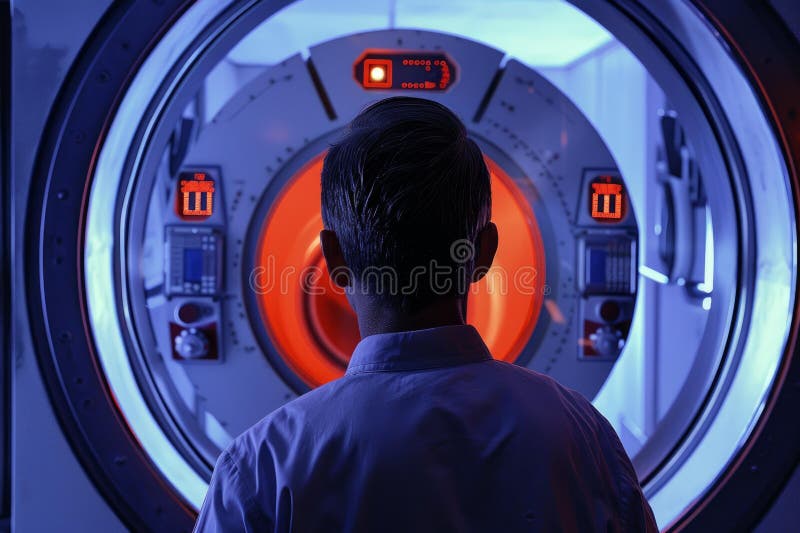 Scientist Looking at Big Machine in Laboratory Stock Image - Image of ...