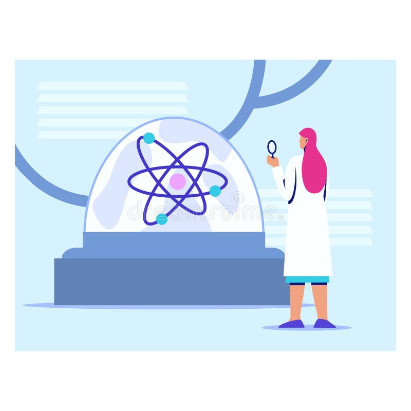 Scientist Standing Near Large Flask with Emblem of Science Inside and ...