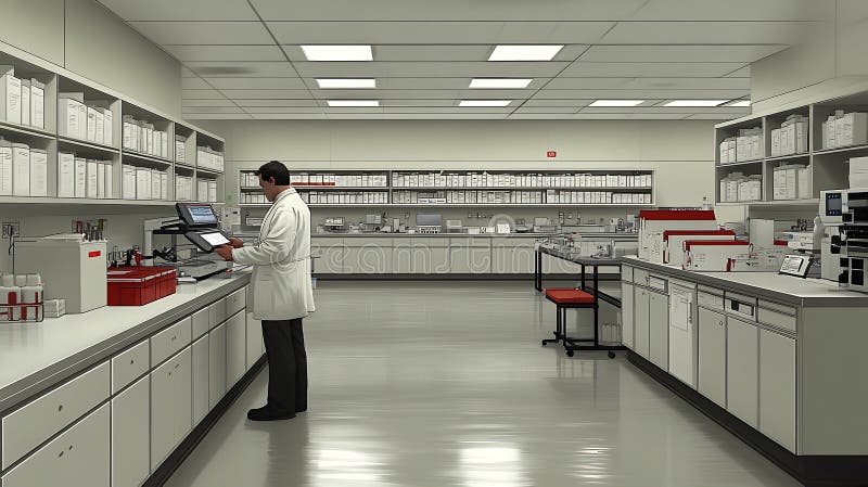A Scientist Stands at a Counter in a Laboratory Environment Stock ...