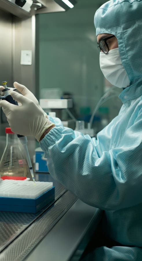 Scientist in Sterile Suit Using Pipette for Molecular Research Medical ...