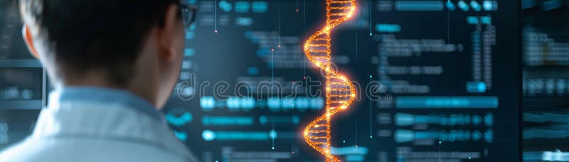 Scientist Studying Dna Code on Computer Screen Genetic Research ...