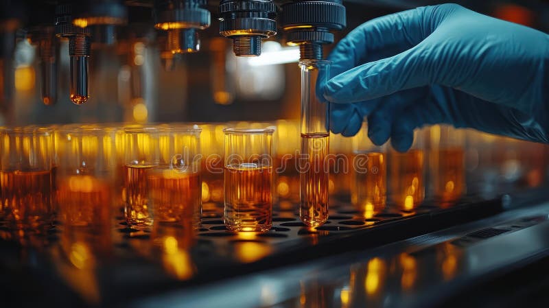 Scientist Taking Sample Tube from Rack in Research Lab with Analysis ...