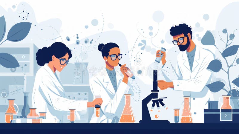 Scientist Team Working in Laboratory. Illustration in Flat Style Stock ...