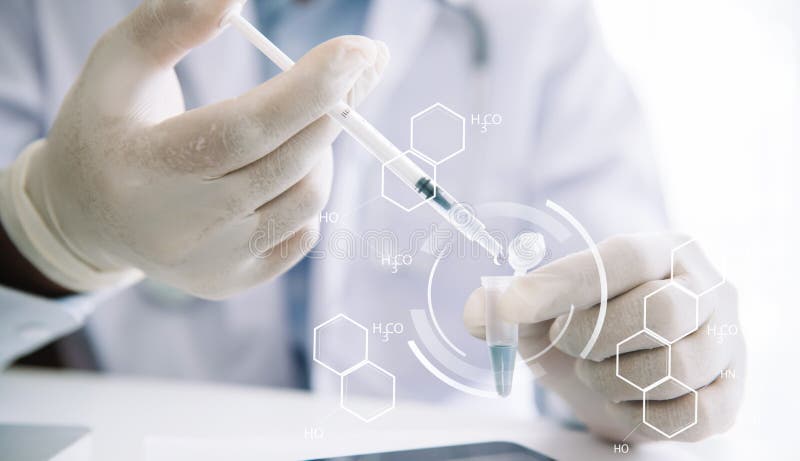 Scientist or Tech Holds Liquid Biological Sample in Gloved. Stock Image ...