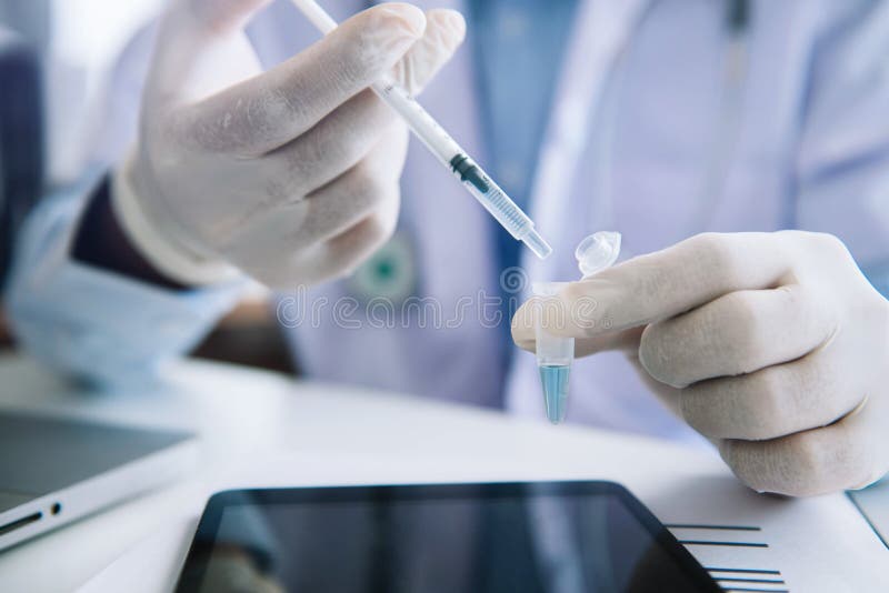 Scientist or Tech Holds Liquid Biological Sample in Gloved. Stock Image ...