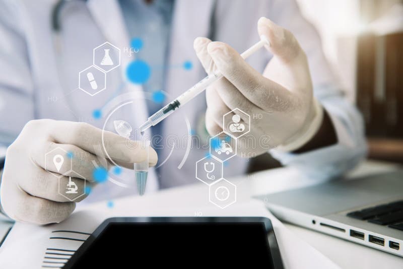 Scientist or Tech Holds Liquid Biological Sample in Gloved. Stock Image ...