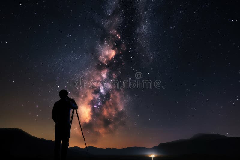 A Scientist, with a Telescope in Hand, Observing the Universe and Its ...