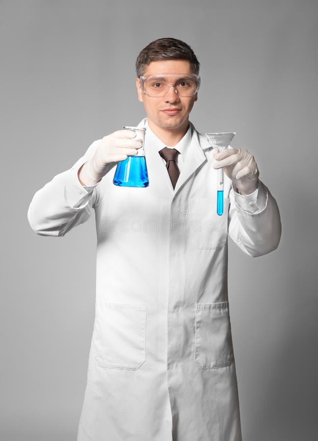 Scientist with Test Sample on Grey Background Stock Image - Image of ...