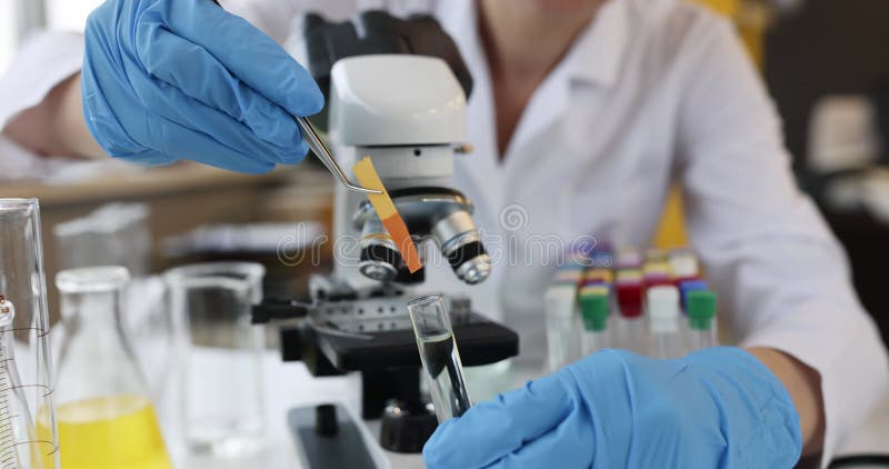 Man Scientist Testing Chemical Mixing Stirrer. Add Powder To Rotating ...