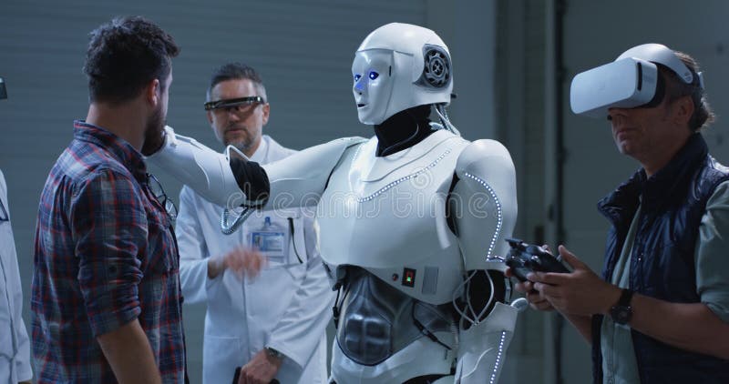Scientist Testing Robot with Gestures Stock Image - Image of engineers ...