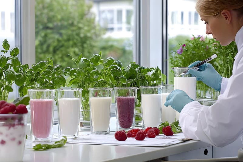 Scientist Tests Berry Milk Drinks in Lab Stock Illustration ...