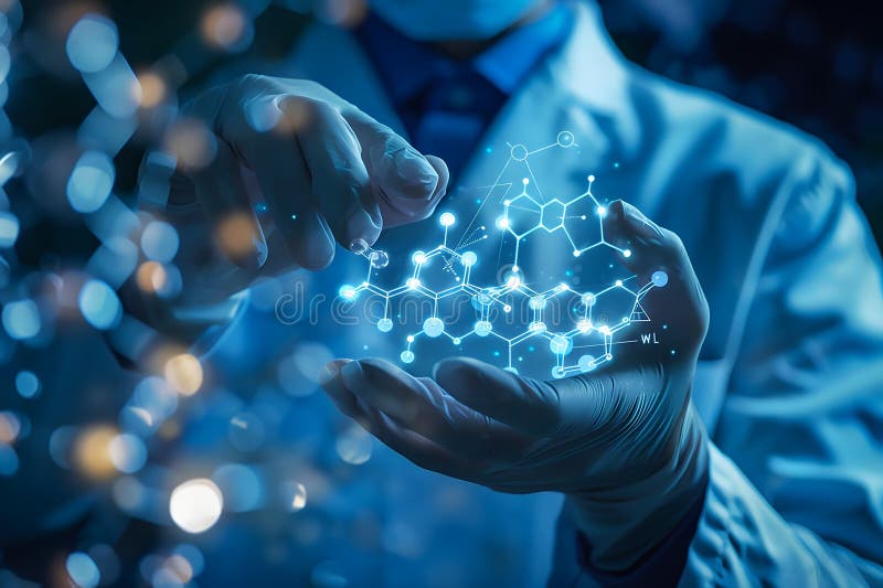 Scientist Touching Molecule Structure Stock Photo - Image of biology ...
