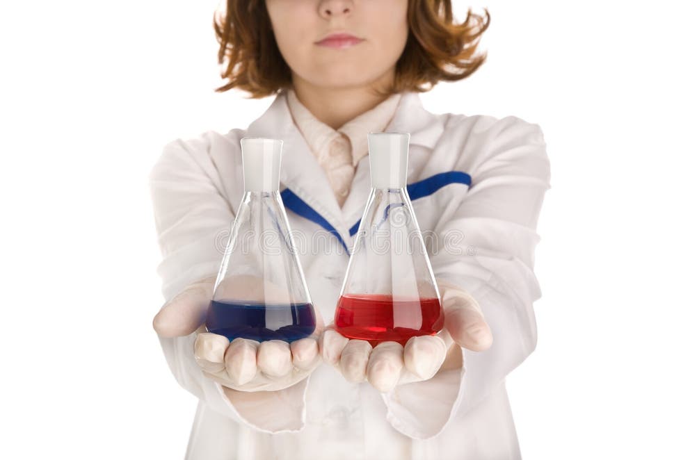 Scientist with two flasks stock photo. Image of flask - 15112794