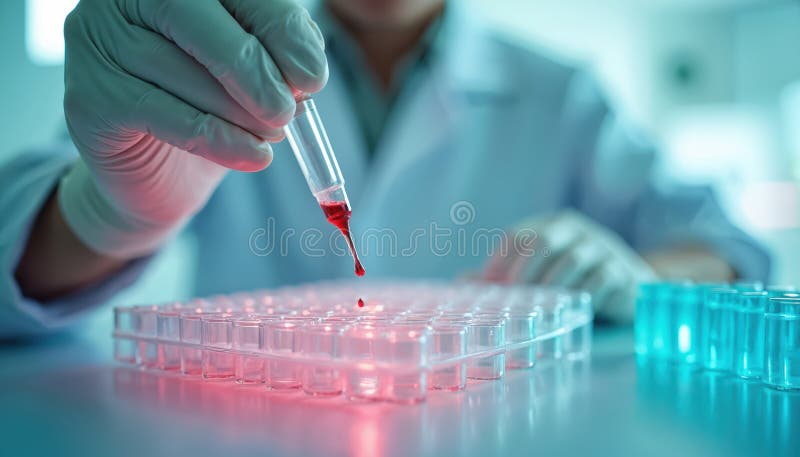 Scientist Uses Pipette, Microarray Plates. High-throughput Cell ...