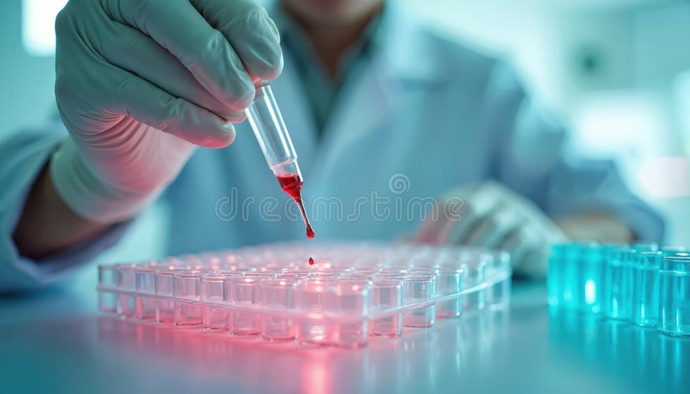 Scientist Uses Pipette, Microarray Plates. High-throughput Cell ...