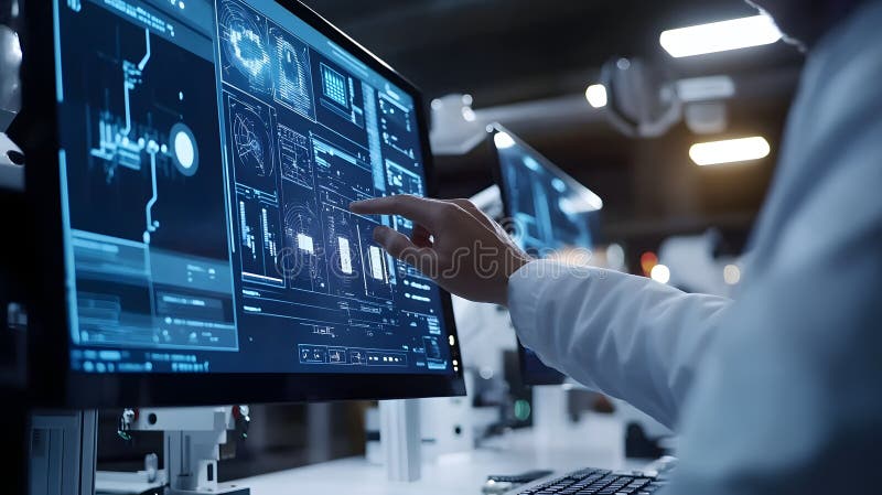 Scientist Using Advanced Technology on Computer Screen in a Lab Stock Illustration ...