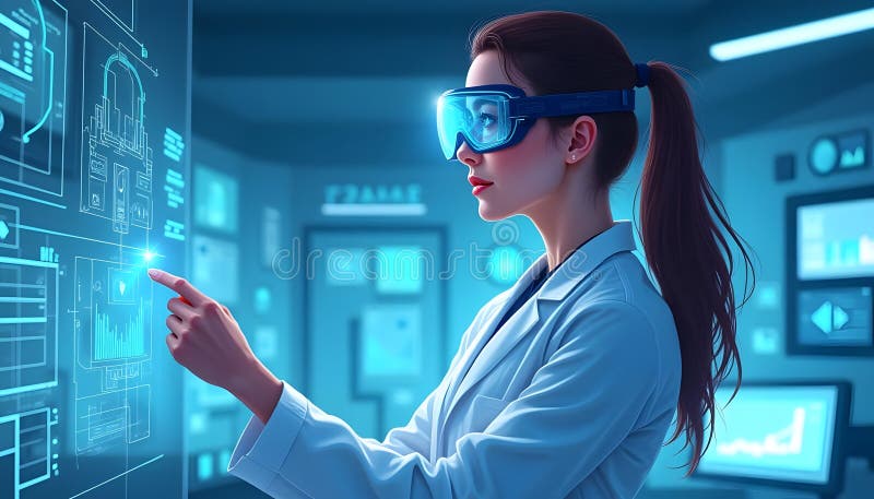Scientist Using Ar Glasses Interacts with Holographic Data Stock ...