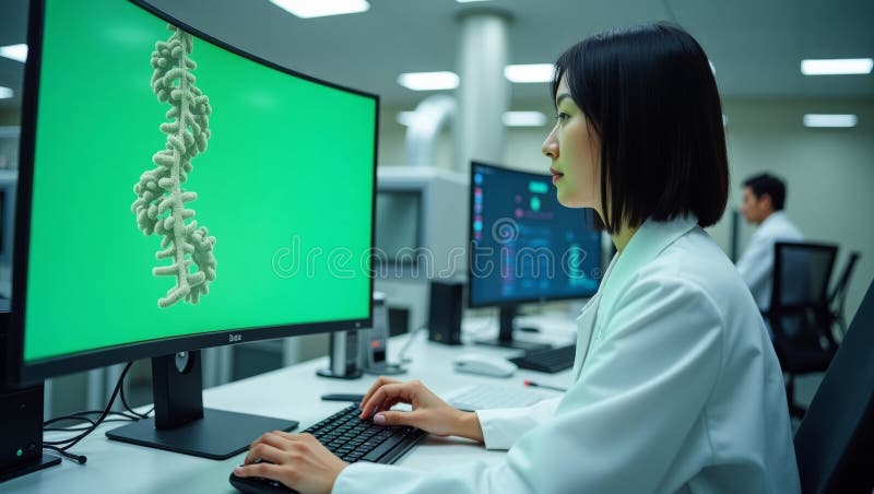 Medical Researcher Working with Dna Editing Software on Green Screen ...