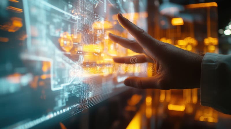 Scientist Using Futuristic Transparent Interactive Display Touchscreen ...