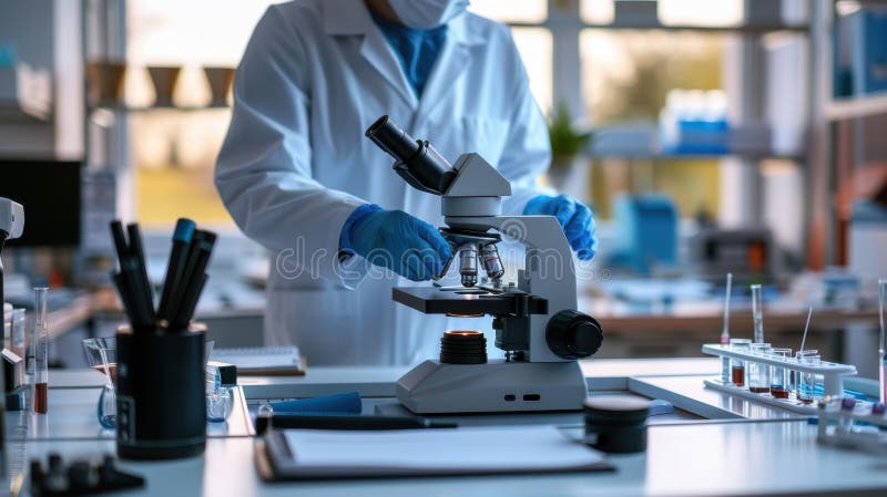 The Scientist Using Microscope.AI Generated Image Stock Image - Image ...