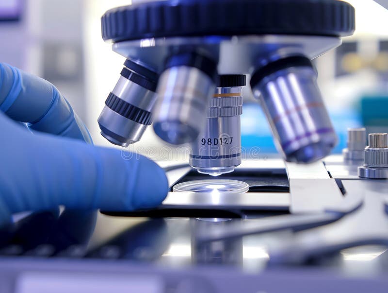 Close-up of Microscope in Laboratory Stock Photo - Image of sample ...