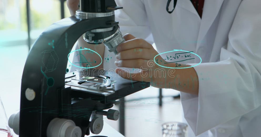 Scientist Using Microscope in Lab, Focusing on Research with ...