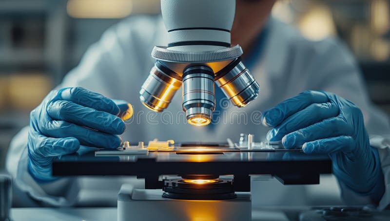 Scientist Using a Microscope in a Laboratory. Concepts of Research ...