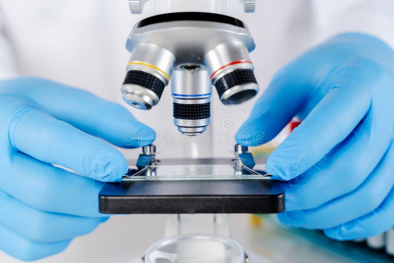 Scientist Using Microscope in Laboratory, Making Medical Testing and ...