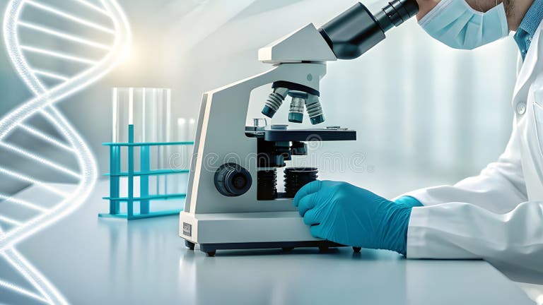 Scientist Using Microscope for DNA Research in Lab Stock Illustration ...